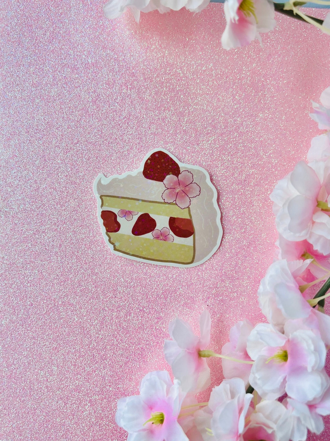 Sakura Strawberry Cake Slice Vinyl Sticker | Laptop Sticker | Water ...