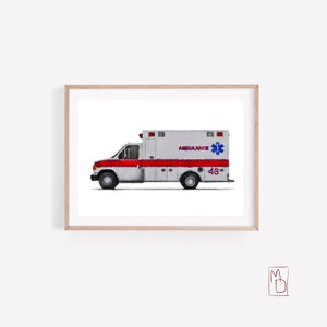 Ambulance Truck Print, Medic Unit Poster, Boys Room Art, Rescue Truck ...
