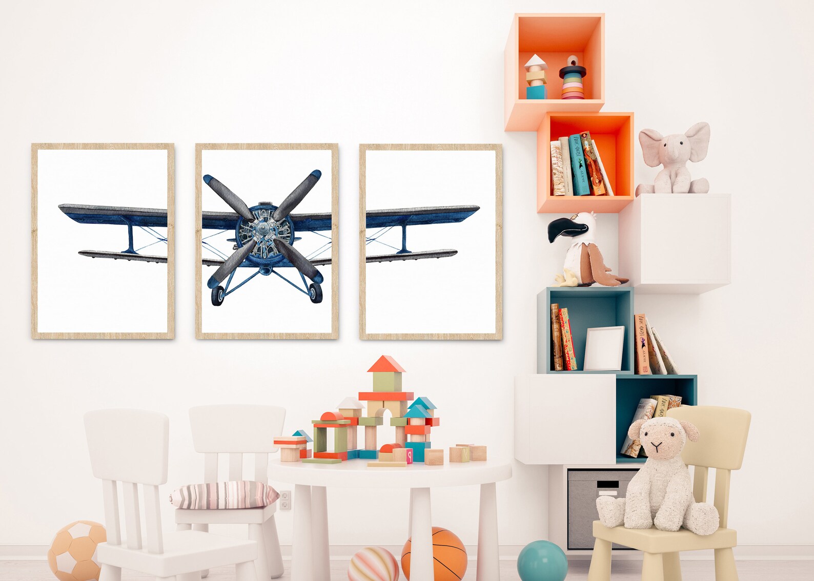 Blue Printable Airplane Vintage Biplane Boys Room Decor | Etsy