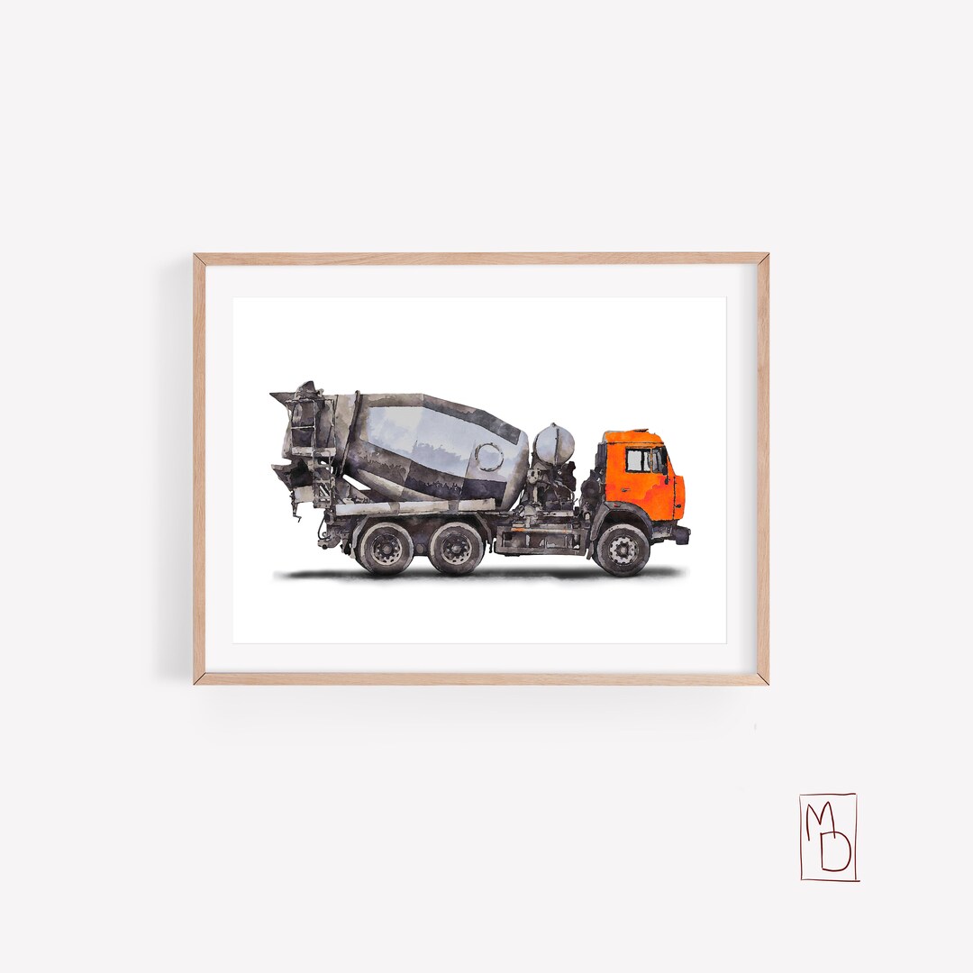 Cement Mixer Poster, Mixer Truck Print, Game Room Decor, Truck Artwork ...