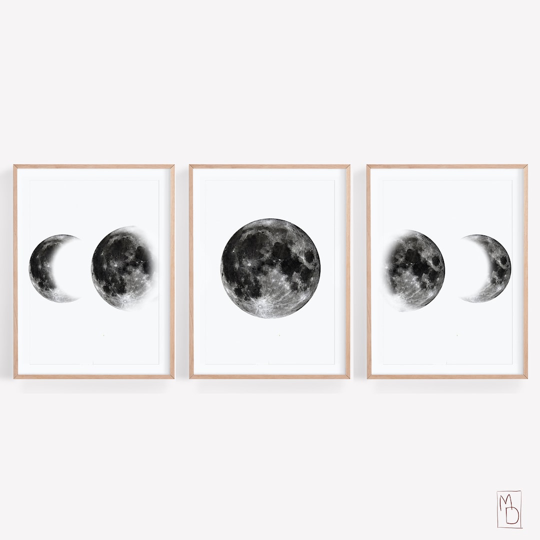 Moon Phase Art Set, Moon Phase Decor, Eclipse Moon Print, Night Sky ...