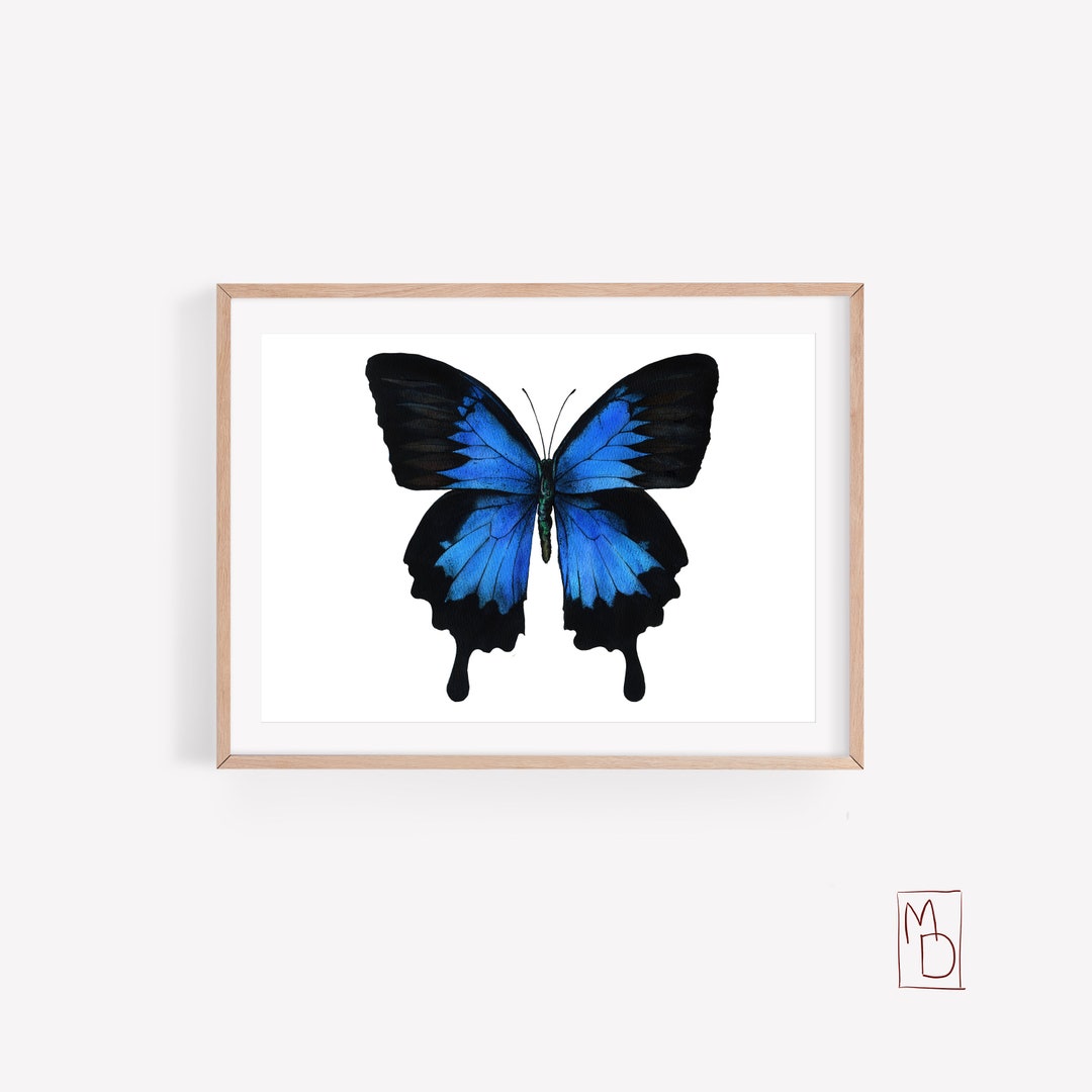 Bright Blue Butterfly Poster, Nursery Decor, Colorful Butterfly Print ...