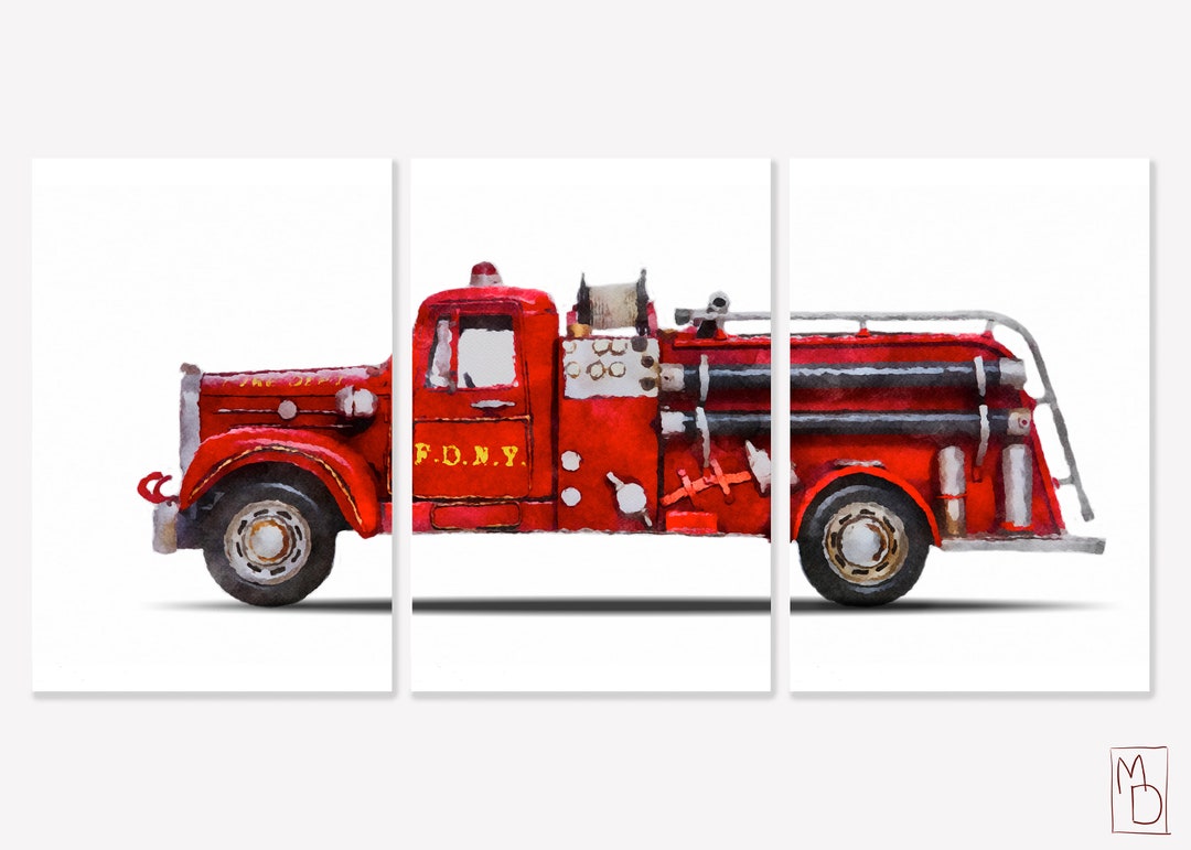 Fire Engine Print, Vintage Fire Truck, Boys Room Decor, Ladder Fire ...