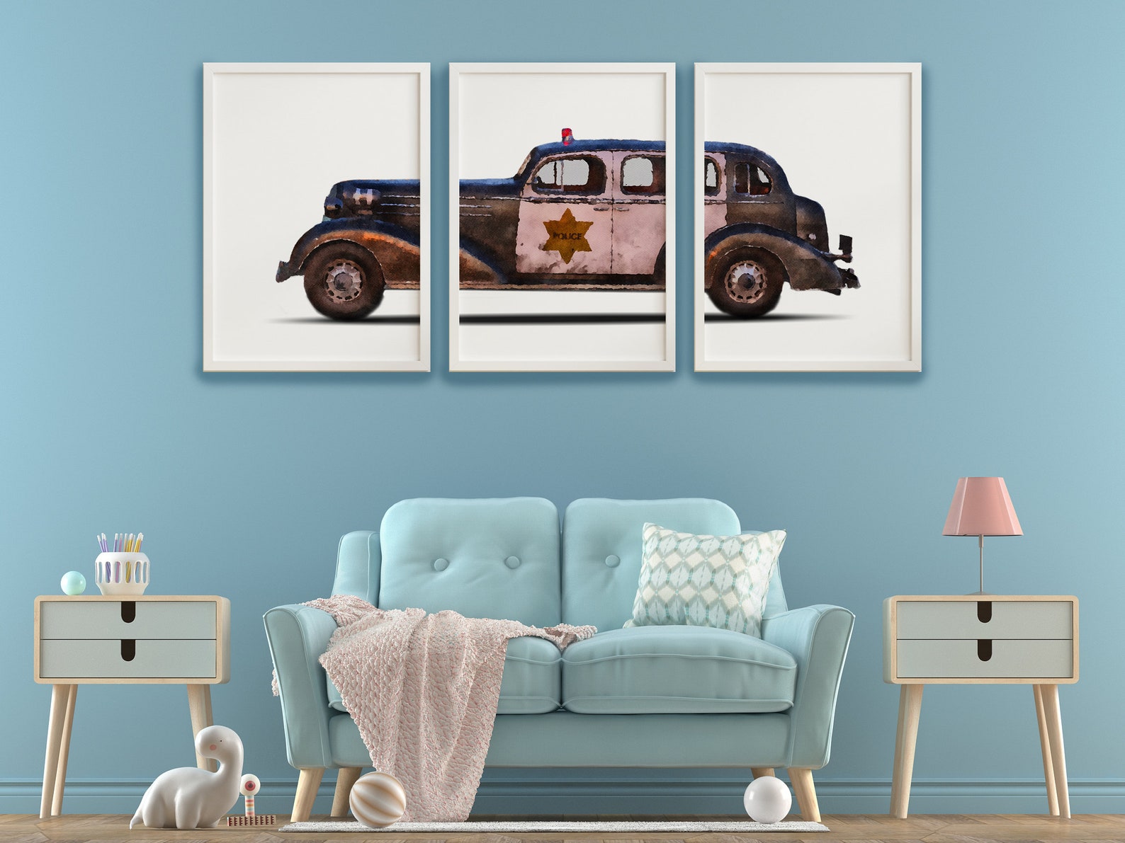 Police Car Print Vintage Police Car Boys Room Decor Retro - Etsy
