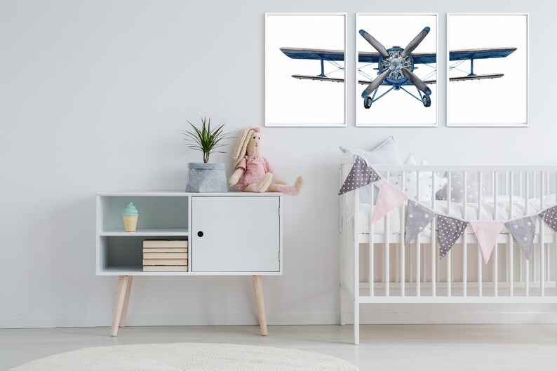 Blue Printable Airplane Vintage Biplane Boys Room Decor - Etsy