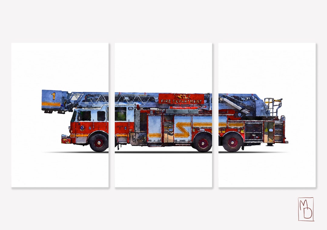 Fire Engine Print, Fire Truck Poster, Boys Room Decor, Ladder Fire ...
