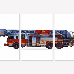 Fire Engine Print, Fire Truck Poster, Boys Room Decor, Ladder Fire ...
