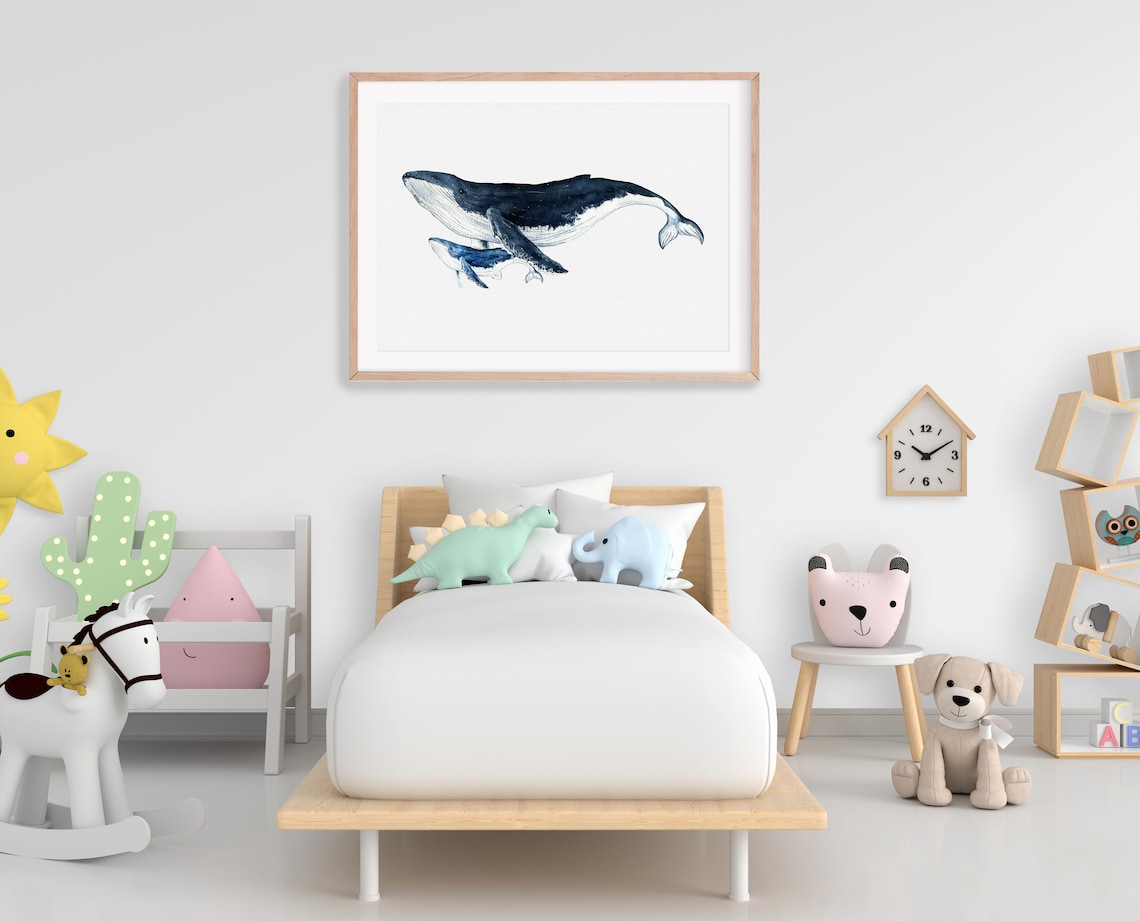 Humpback Whale Whale With Baby Whale Art Print Watercolor | Etsy
