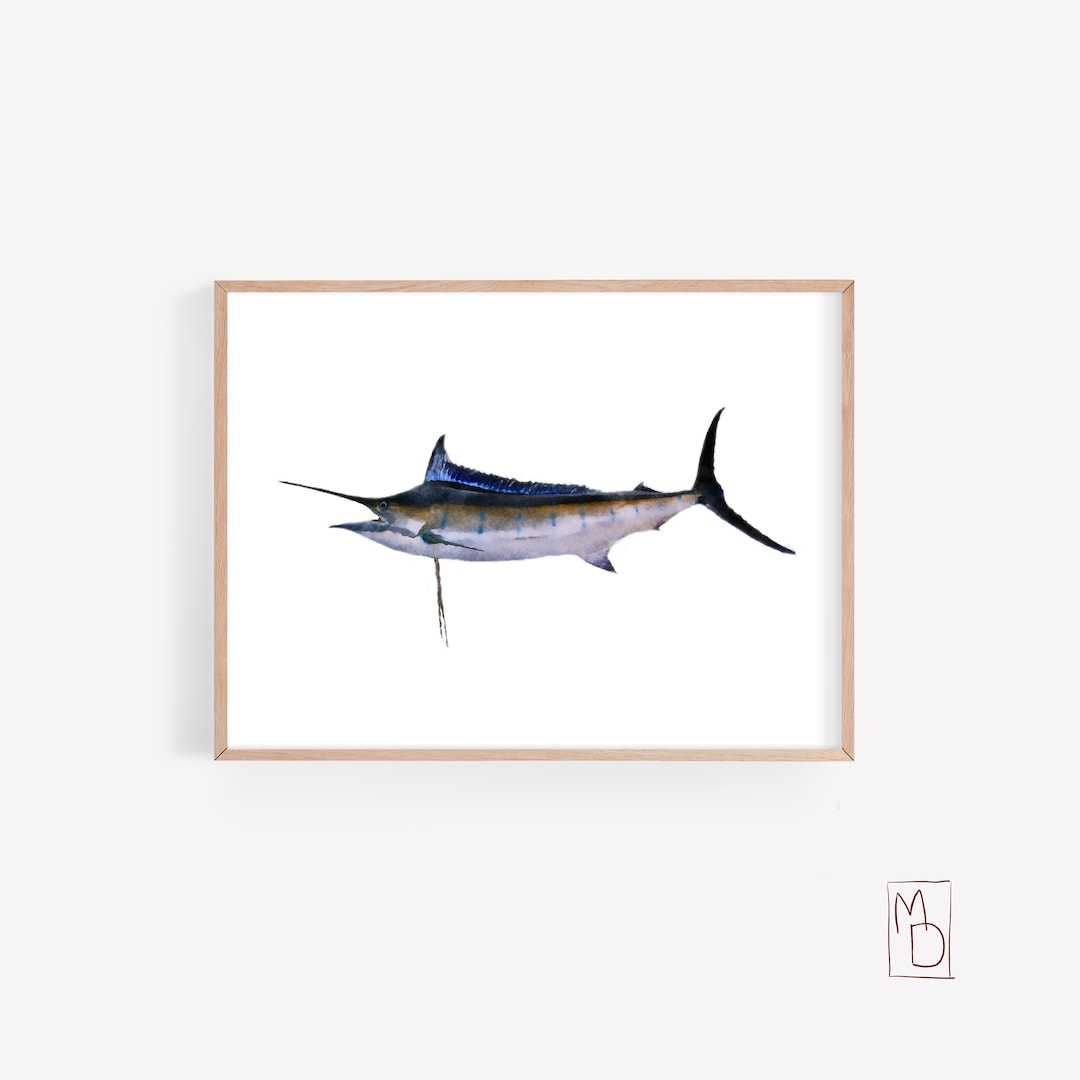 Blue Marlin Print, Fishing Wall Art, Modern Nautical Home Decor ...