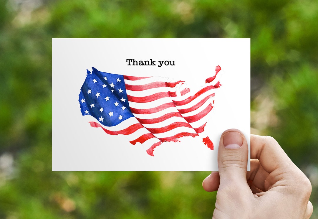 Veterans Thank You Card, American Flag, Memorial Day Card, Card for ...