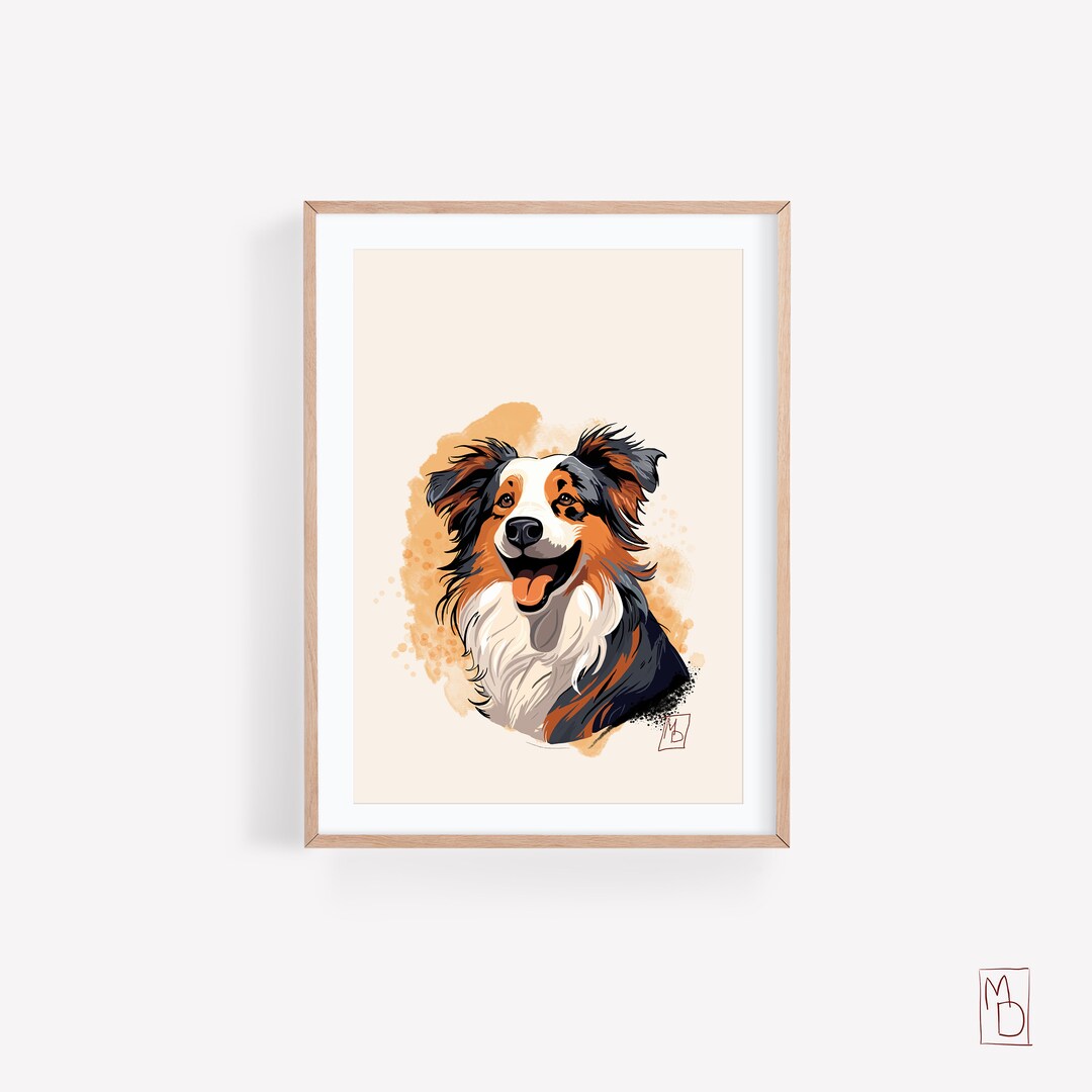 Australian Shepherd Dog Print, Cute Dog Poster, Abstract Dog, Modern ...