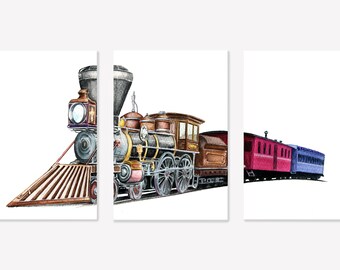 Retro Vintage Boy Train A4 3 Print Wall Art Set - Etsy Australia