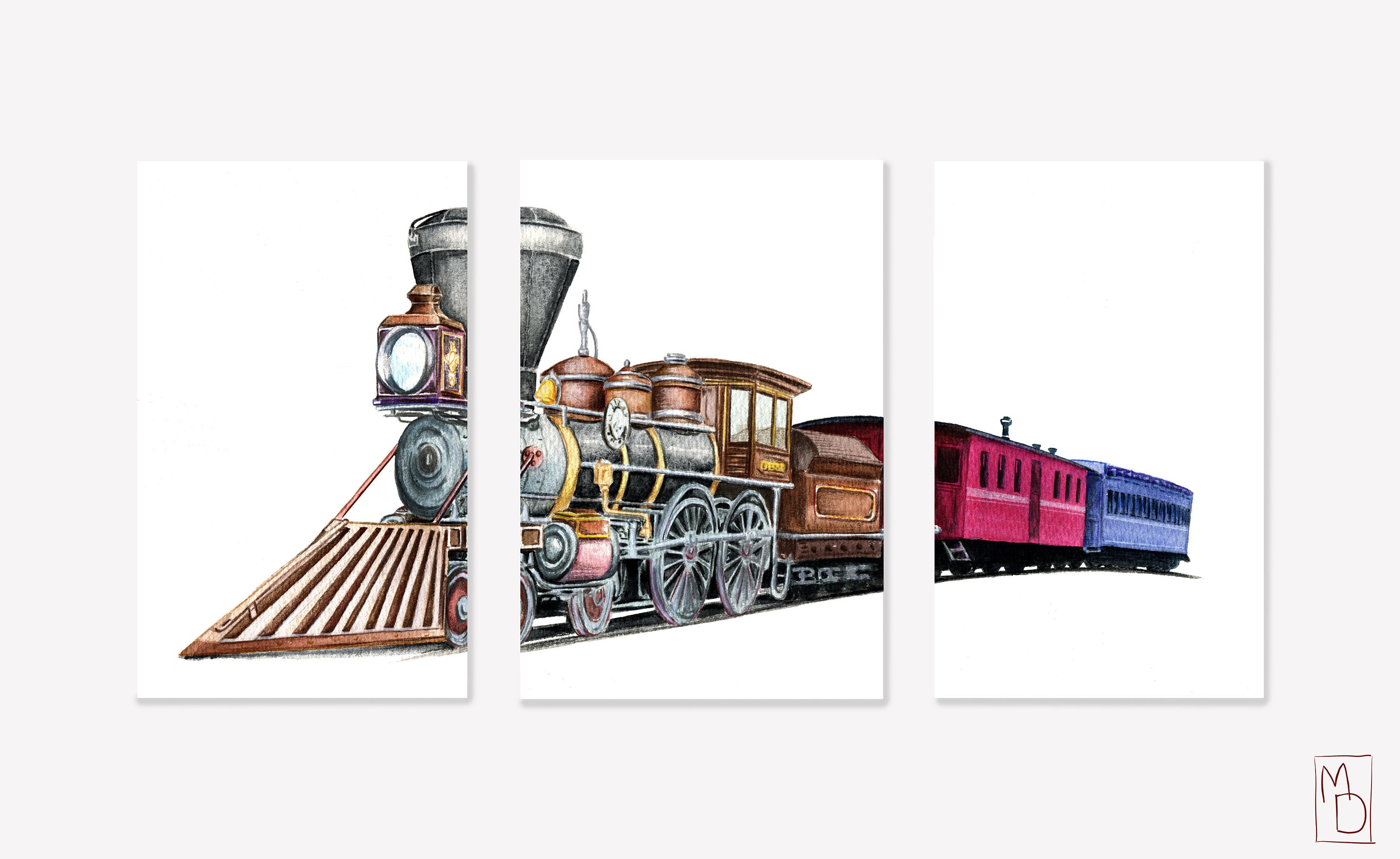 Steamtrain poster Vintage train art steam train art print | Etsy
