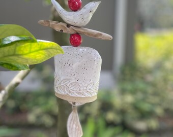 Ceramic Wind Bell With Blue Bird & Leaf – Handmade Garden Chime - Etsy