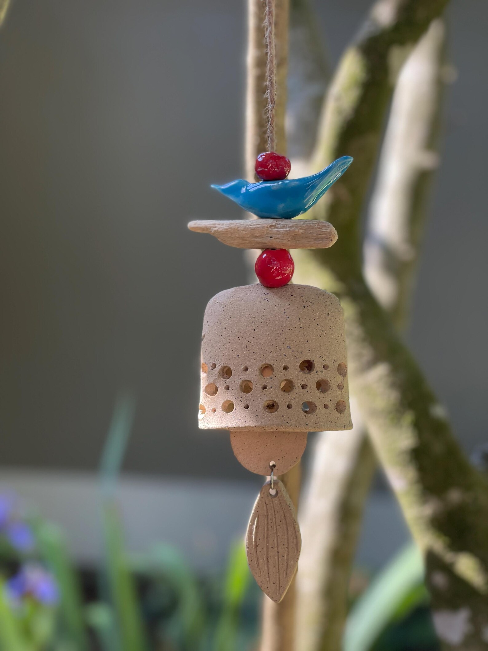 Ceramic Wind Bell With Blue Bird & Leaf – Handmade Garden Chime - Etsy
