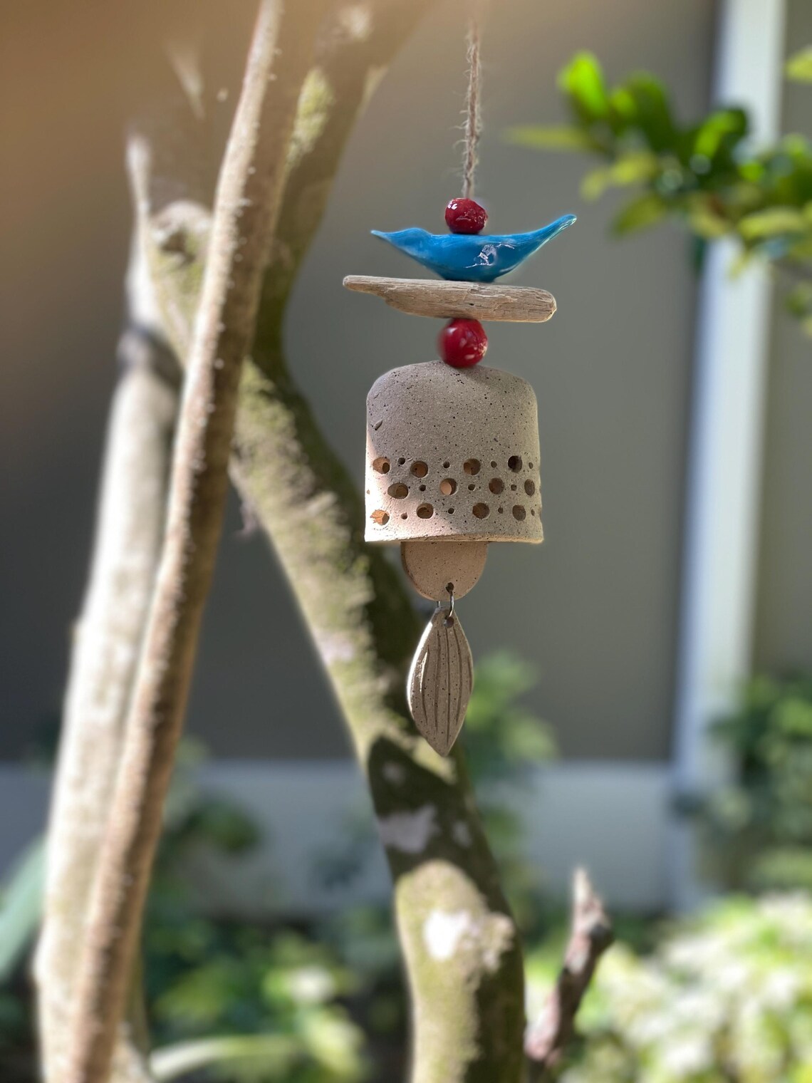 Ceramic Wind Bell With Blue Bird & Leaf – Handmade Garden Chime - Etsy