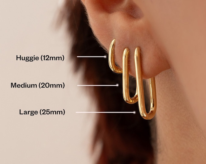 D Shape Thin Hoop Earrings, Silver, Gold, Rose Gold - Sterling Silver ...