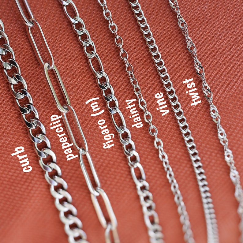 Silver Chain Necklace • Cable Chain • Paperclip • Twist Chain • Figaro ...