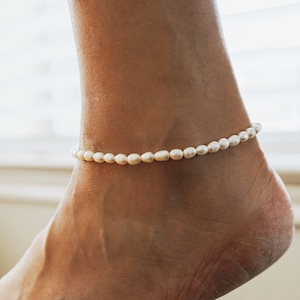 18K Gold Fresh Water Pearl Anklet, Beaded Anklet, WATERPROOF Christmas ...