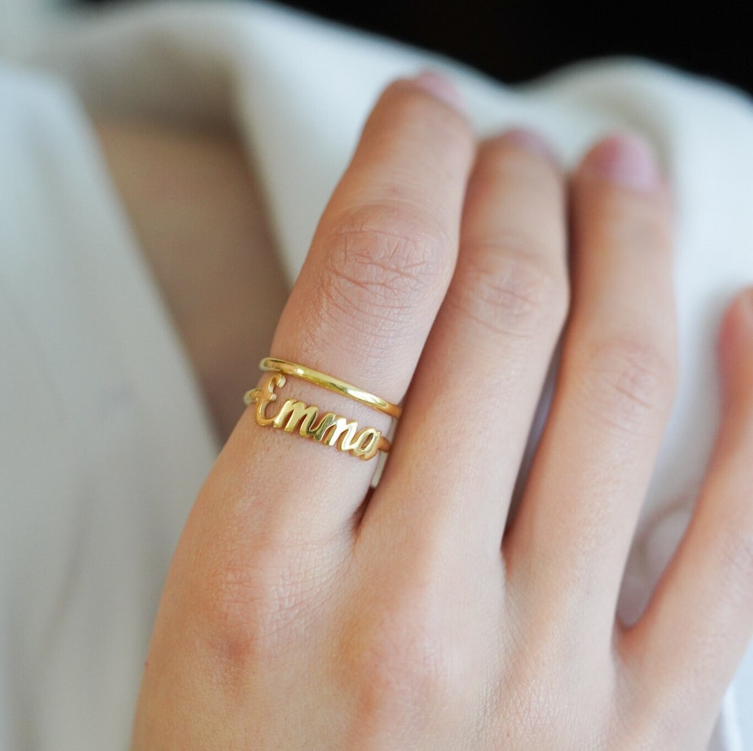 14k Solid Gold Name Ring, Initial Ring, Personalized Ring, Custom Ring ...