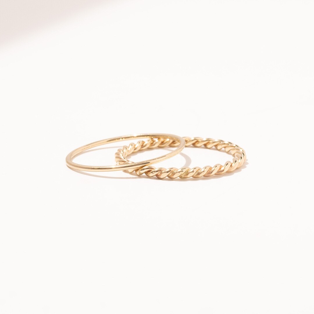 14k Solid Gold Stacking Ring Set by Babeina, 2 PCS Thin Stacking Rings ...