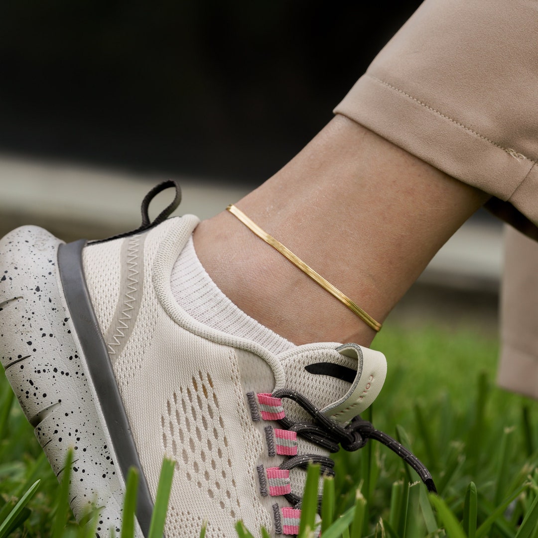 18K Gold Herringbone Anklet • 3mm Herringbone Anklet • Snake Chain ...