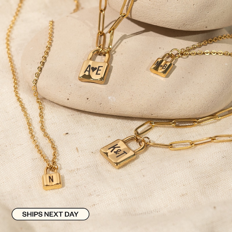Lock and Initial Charm Necklace - Etsy