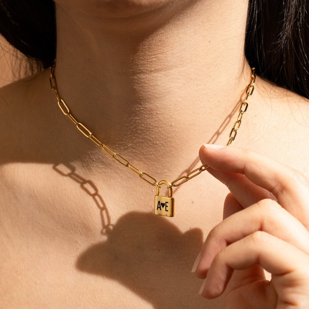 Engraved Padlock Necklace, Mini Lock Initial Pendant Necklace by ...