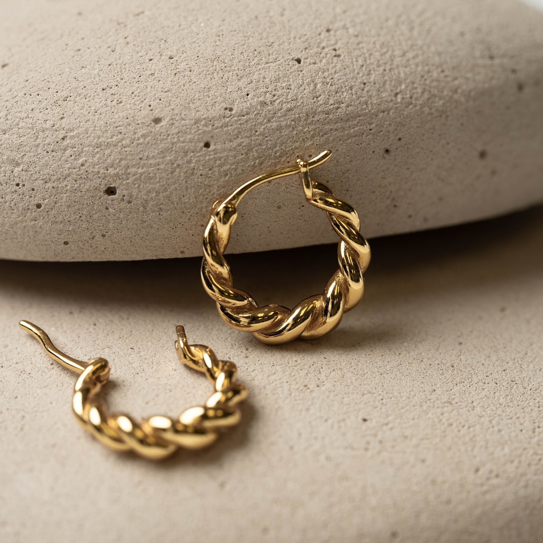 Gold Vermeil Twisted Hoops, Minimalist Earrings, Huggie Hoops, Birthday ...