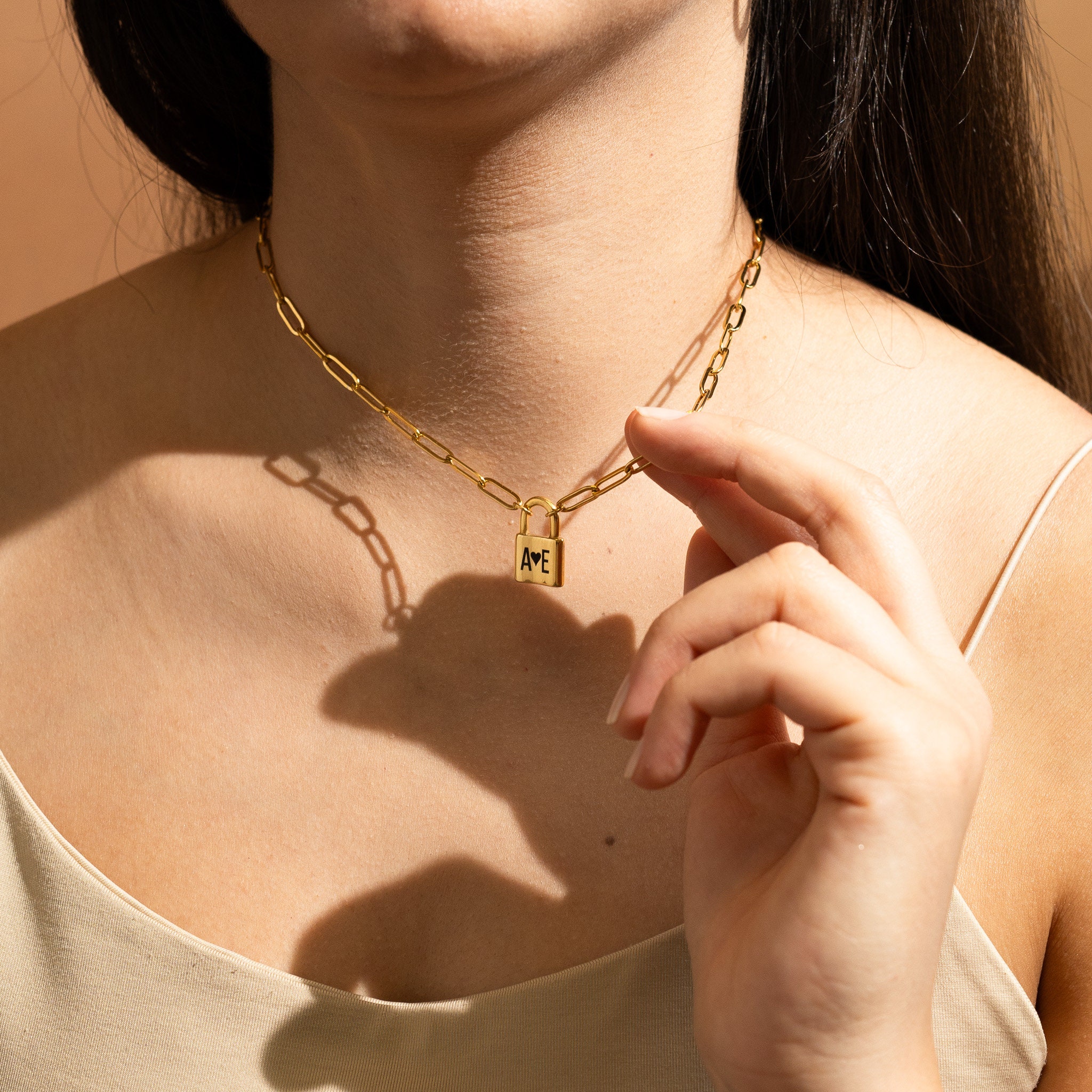 Initial Padlock Necklace in Paper Clip Chain, Lock Initial Pendant ...