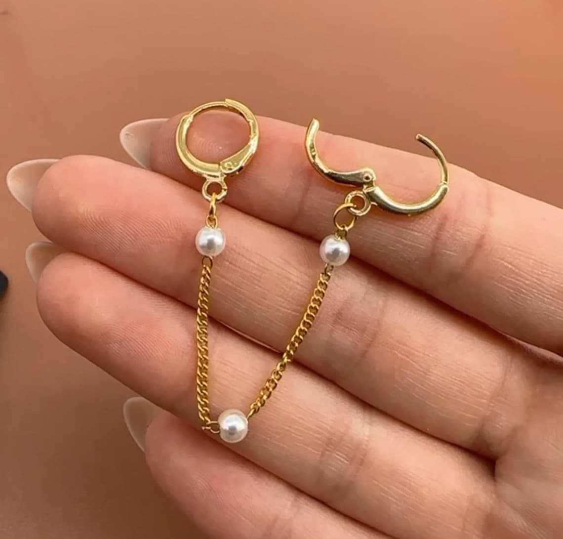 18K Gold Filled Chain Earrings Double Piercing Earrings - Etsy