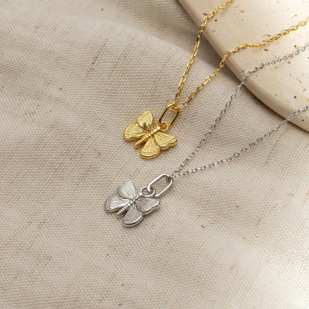14K Gold Butterfly Necklace, Butterfly Choker, Butterfly Layering ...