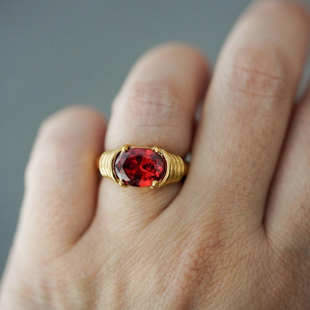 Garnet Red Statement Ring, January Birthstone Jewelry, Bold Gold ...