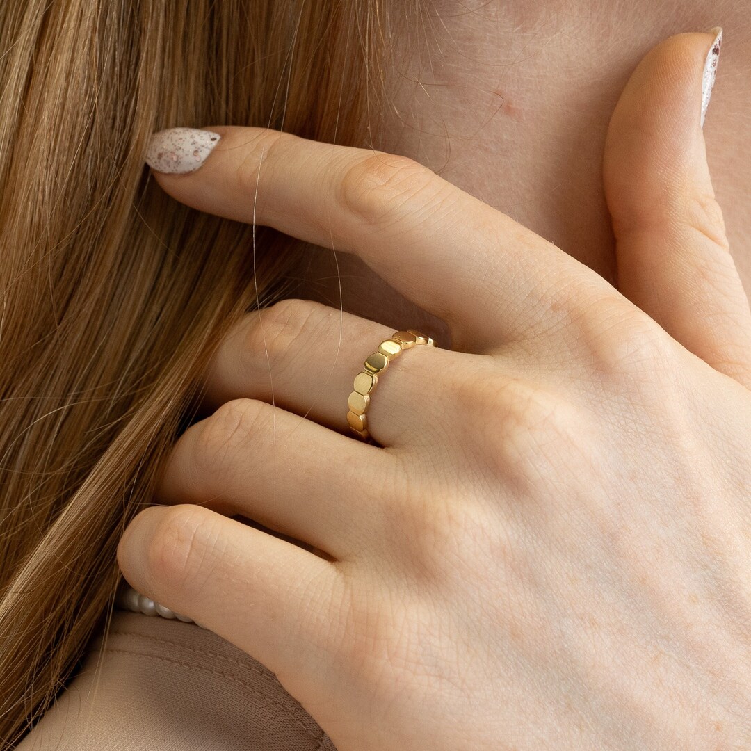 Hexagon Pattern Eternity Ring, 14k Solid Gold Simple Plain Eternity ...