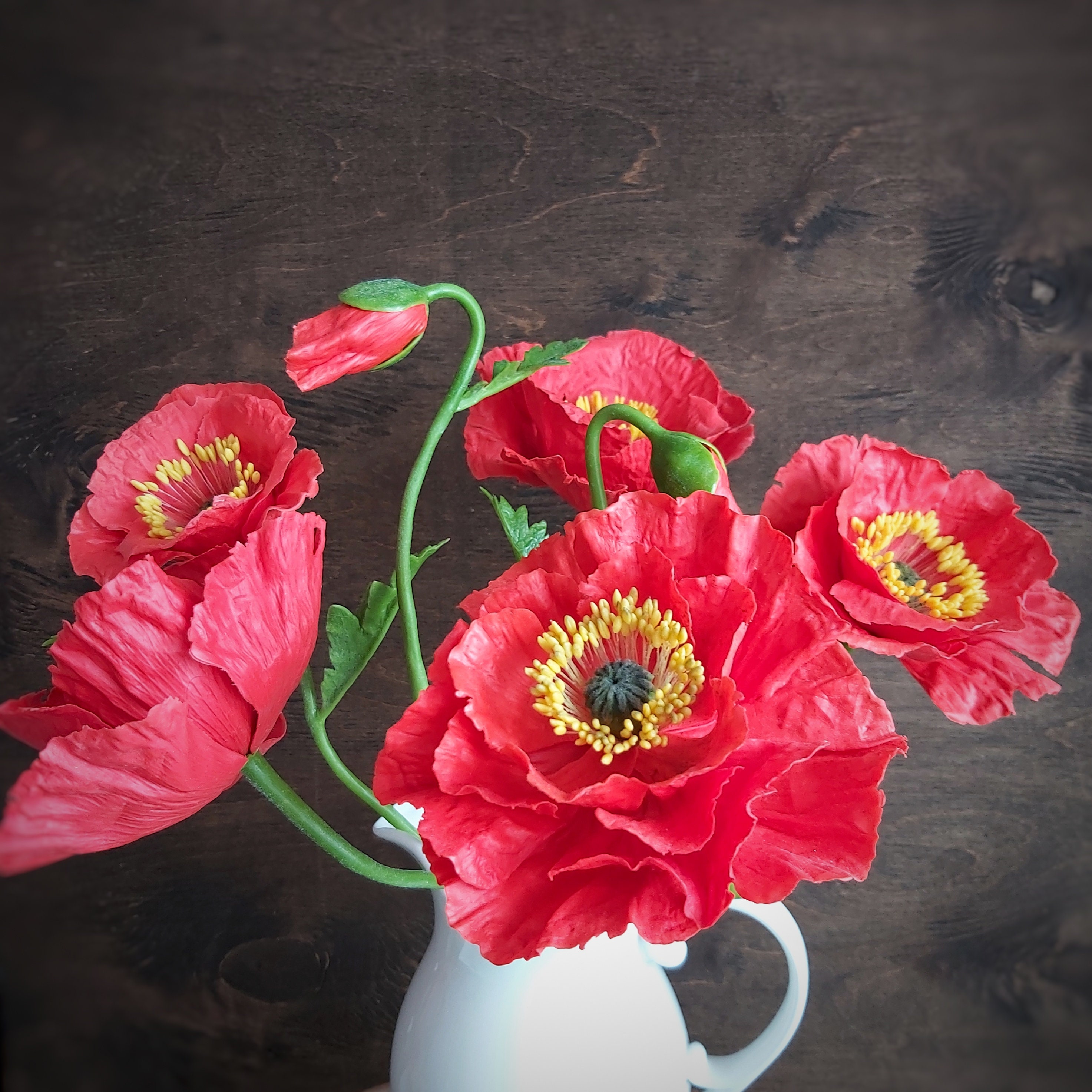 Red Poppies Bouquet Rustic Home Decor Wood Flower Bouquet | Etsy