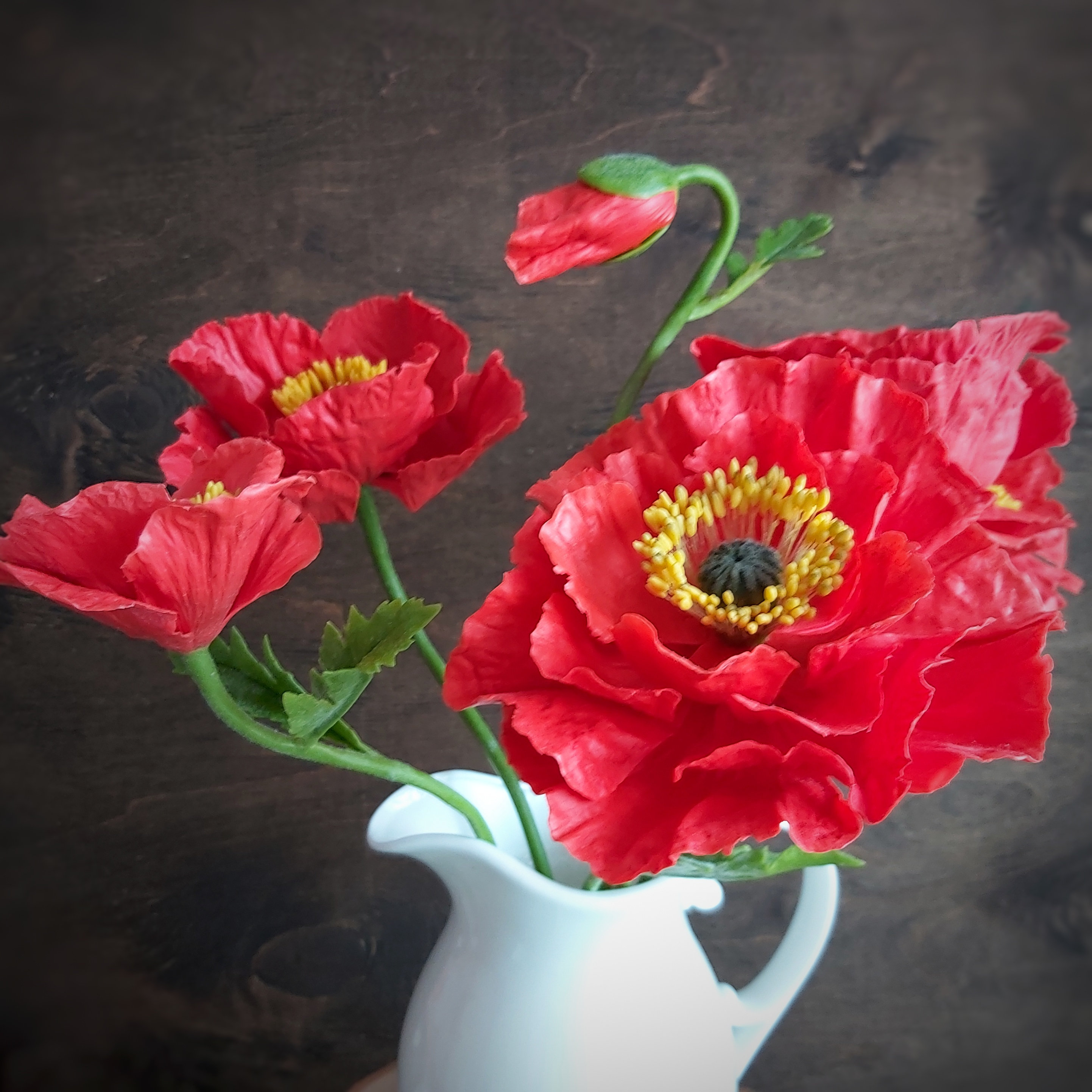 Red poppies bouquet rustic home decor wood flower bouquet | Etsy