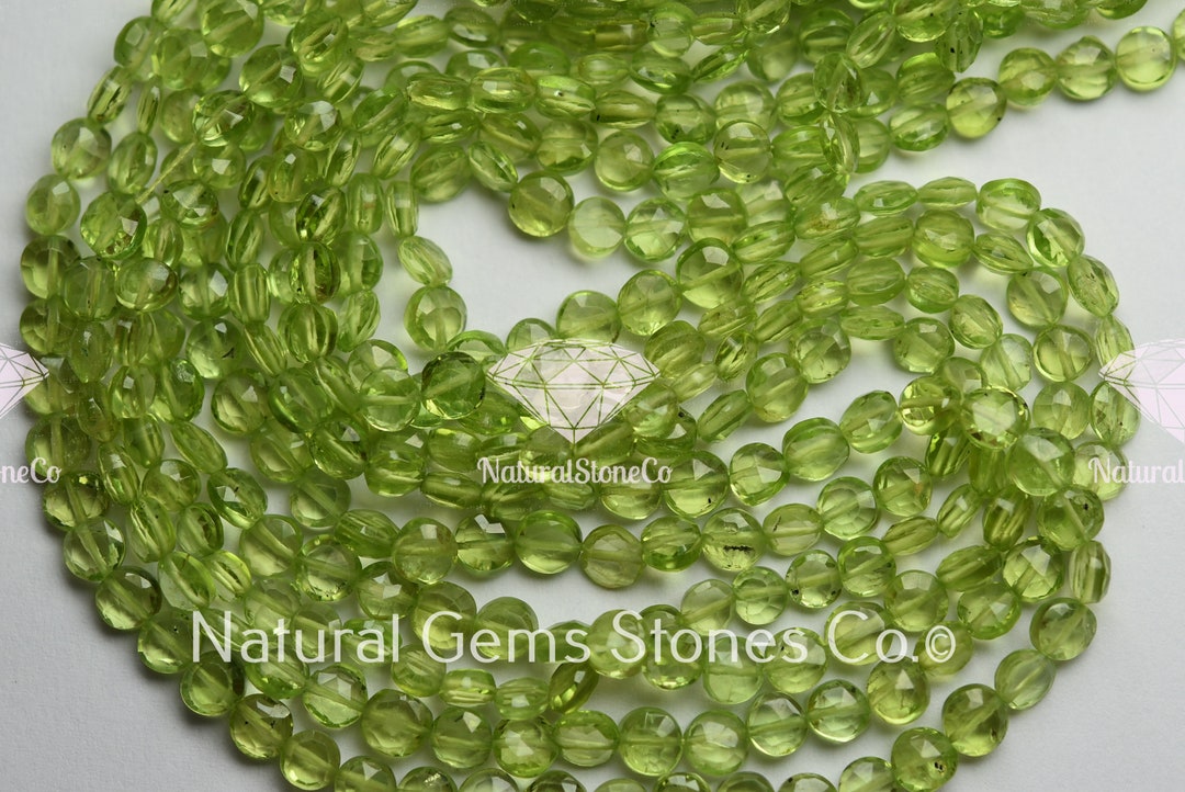 14 Inches Strand, Natural Peridot Faceted Coin, Size 4.5-5mm - Etsy