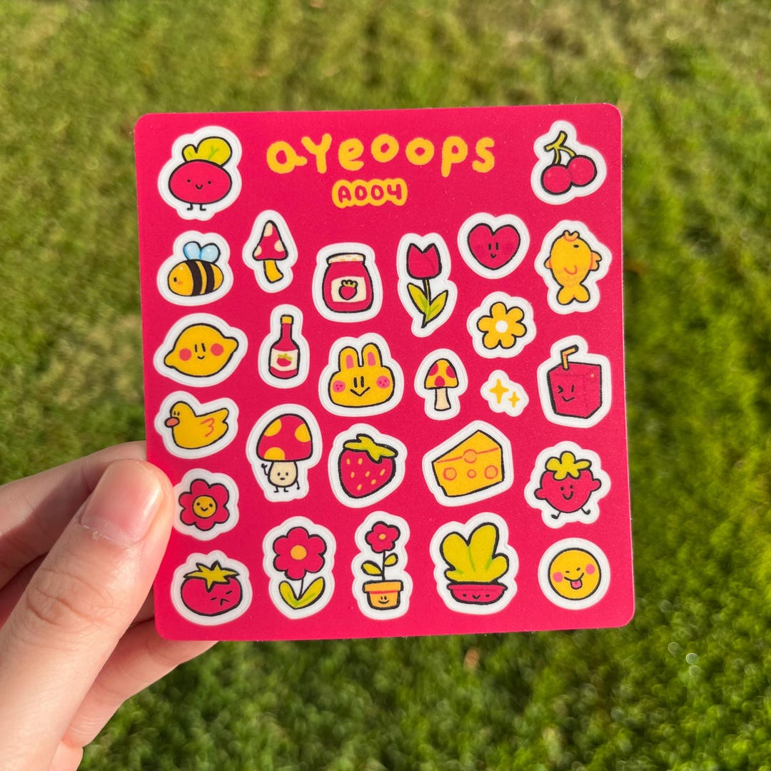 Red Kidcore Sticker Sheet, Cute Matte Vinyl Waterproof Sticker Sheet ...