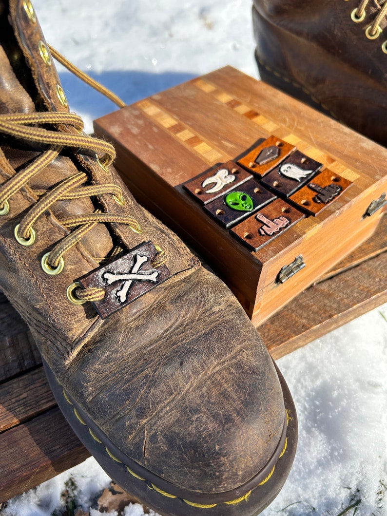 Leather Boot Charms, Skull, Alien, Tooth, Crossbones, Hand Tooled, Folk ...
