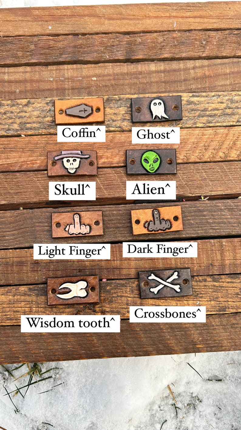 Leather Boot Charms, Skull, Alien, Tooth, Crossbones, Hand Tooled, Folk ...
