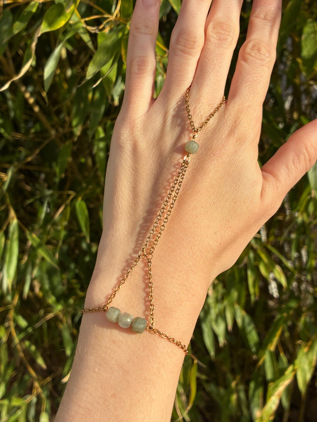 Hand Chain Body Jewelry in Gold-plated Stainless Steel and Grey ...
