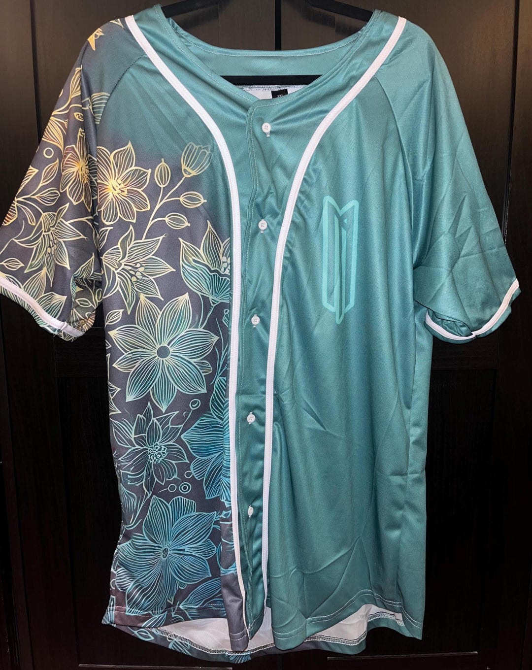 Mitis Inspired Teal/green Flower Split 91 Baseball Festival Rave Jersey ...