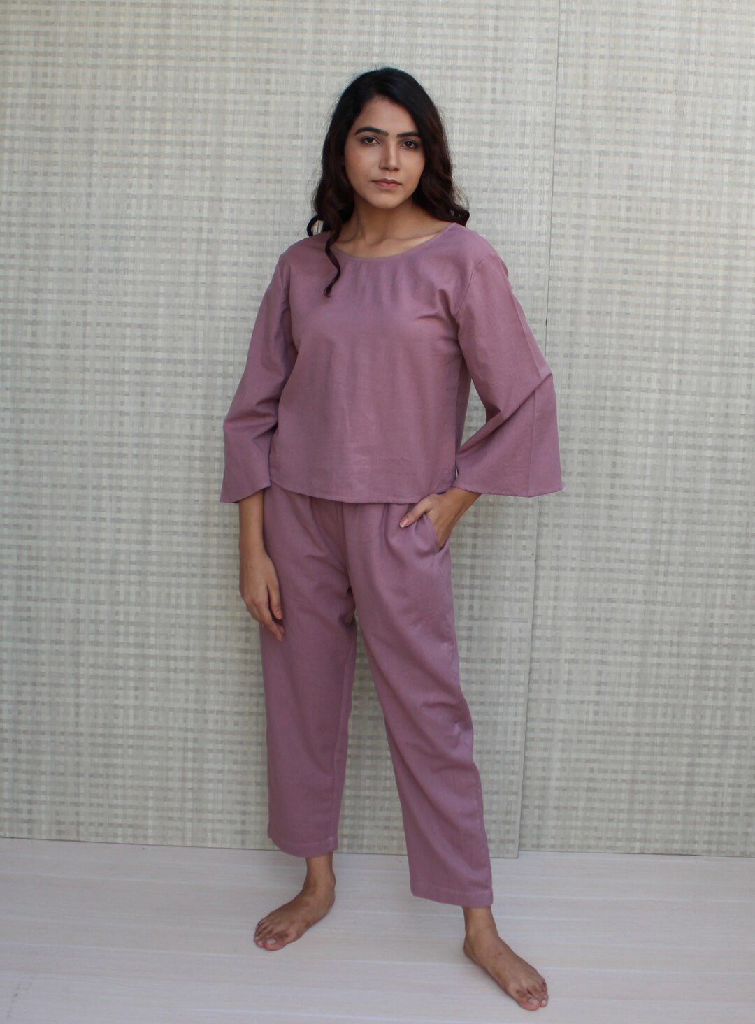 Women’s Linen Two Piece Set, Loose Fit Linen Top and Pant, Matching Co ...