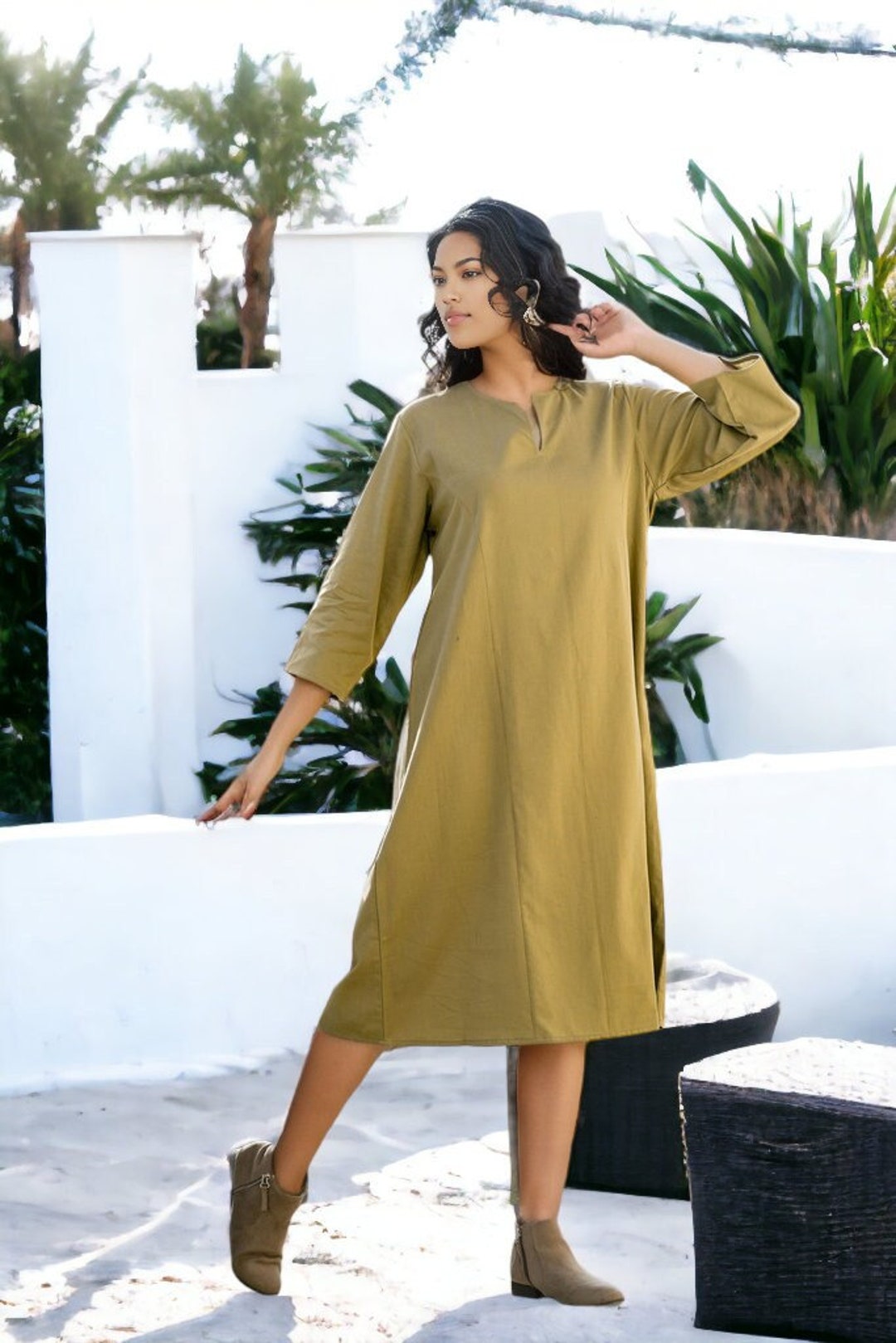 Split Neck Linen Tunic Dress Casual Shift Dress Linen - Etsy