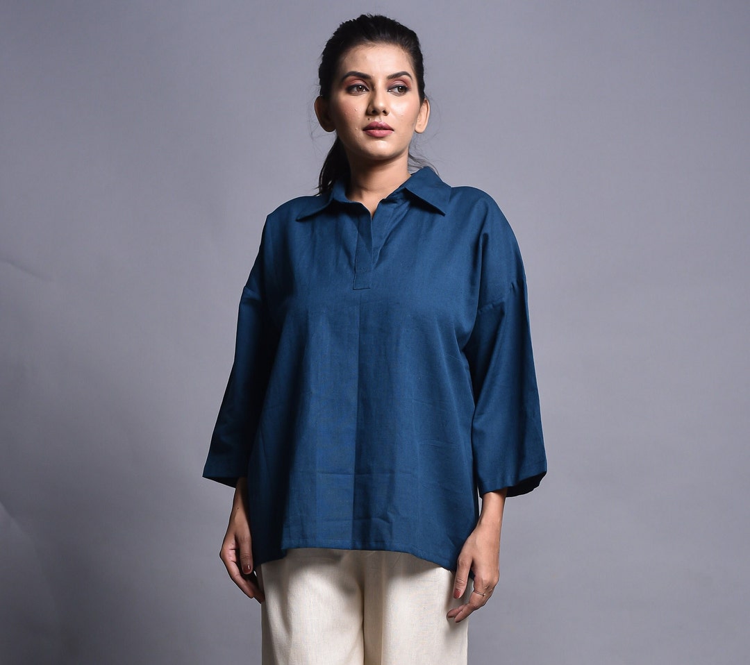 Chemise en lin haut en lin à manches longues haut de coupe - Etsy France