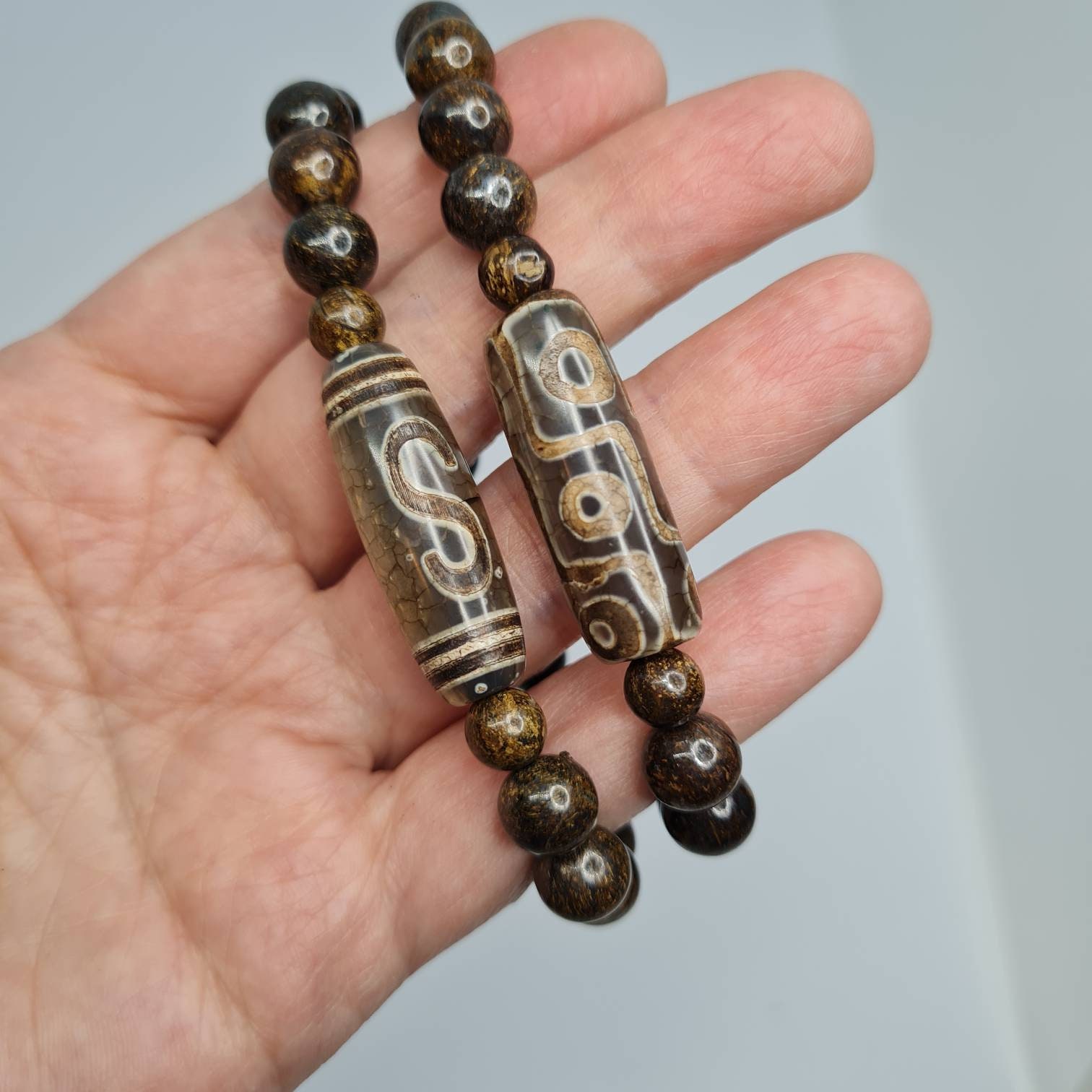 Agate Tibetan Dzi Bead Bracelet With Bronzite Stone Beads Lucky Amulet ...