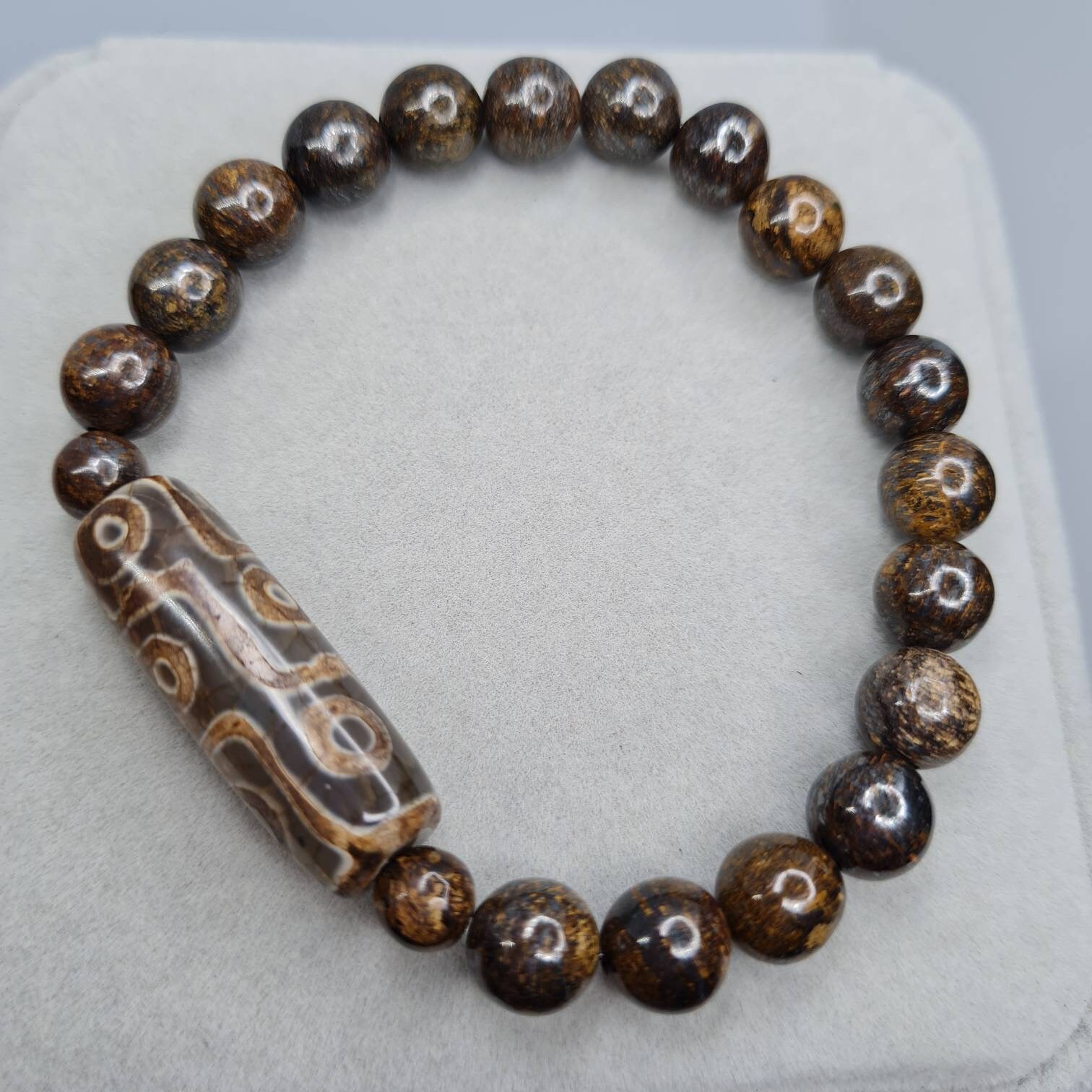 Agate Tibetan Dzi Bead Bracelet With Bronzite Stone Beads Lucky Amulet ...