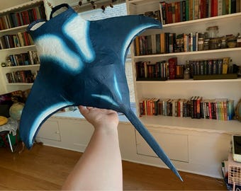 MINI Manta Ray Family in Pacific BLUE Abstract Metal Wall Art Stingrays ...