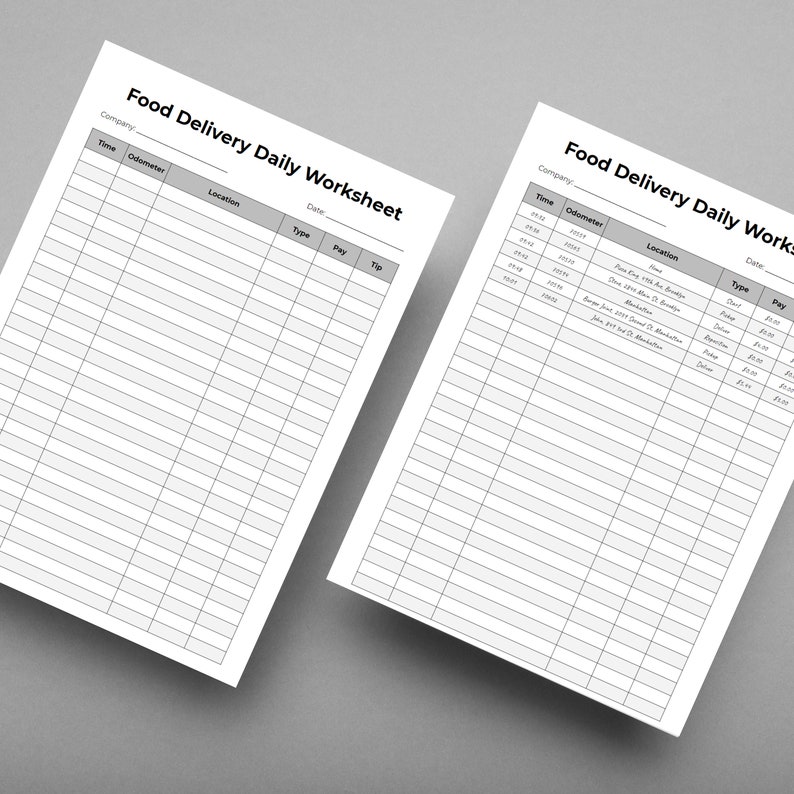 Simple Minimalist Food Delivery Worksheet / Route Sheet for Uber Eats ...