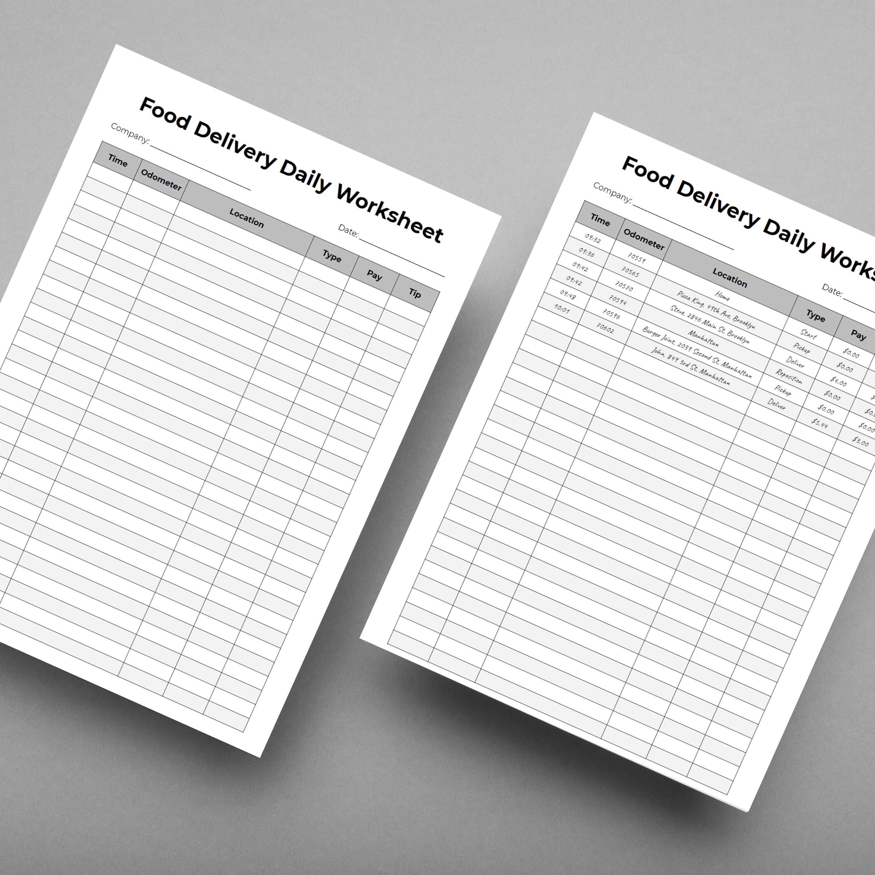 Simple Minimalist Food Delivery Worksheet / Route Sheet for Uber Eats ...